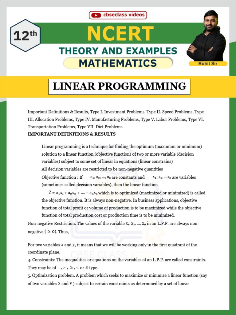 LINEAR PROGRAMMING Notes - 8a78d268 Bac9 47ff 9bca B23e8618f8f1 | PDF