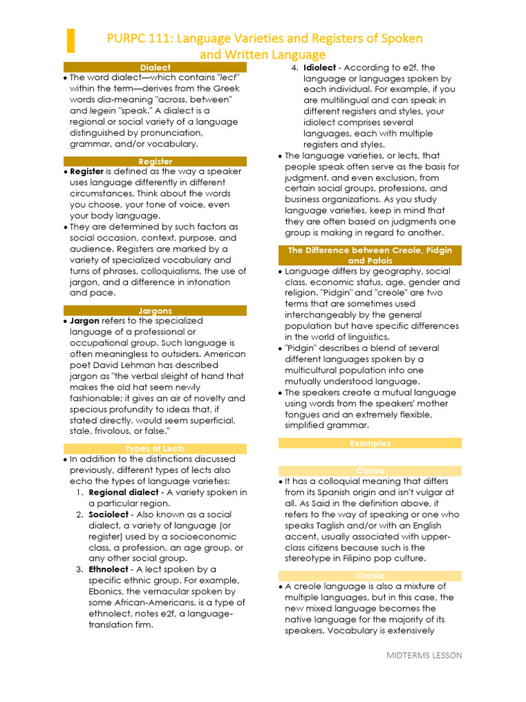 PURC (2) - Language Varieties and Registers of Spoken | PDF