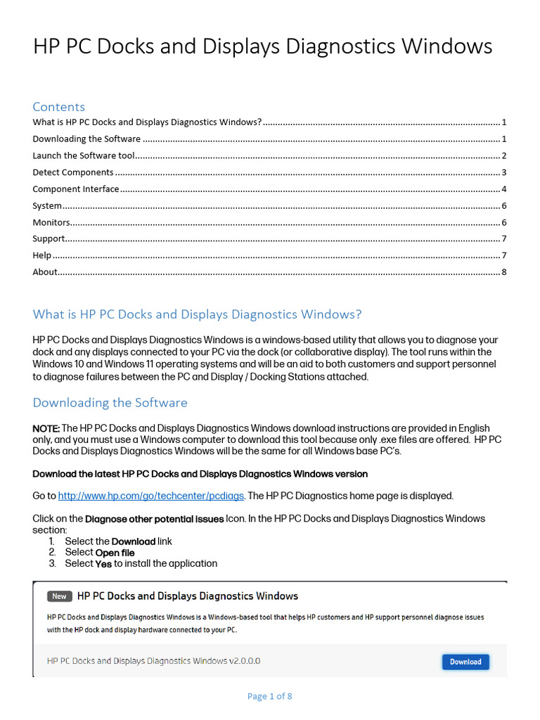HP PC Dock and Display Diagnostics Windows Guide | PDF