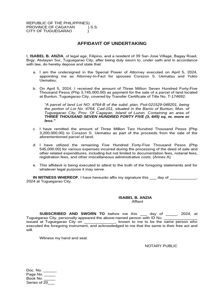 Affidavit of Undertaking | PDF