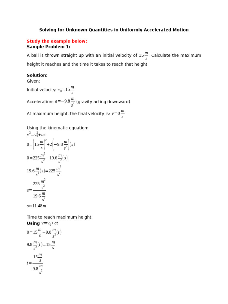 3.0 - Solving For Unknown Quantities in Uniformly Accelerated Motion | PDF