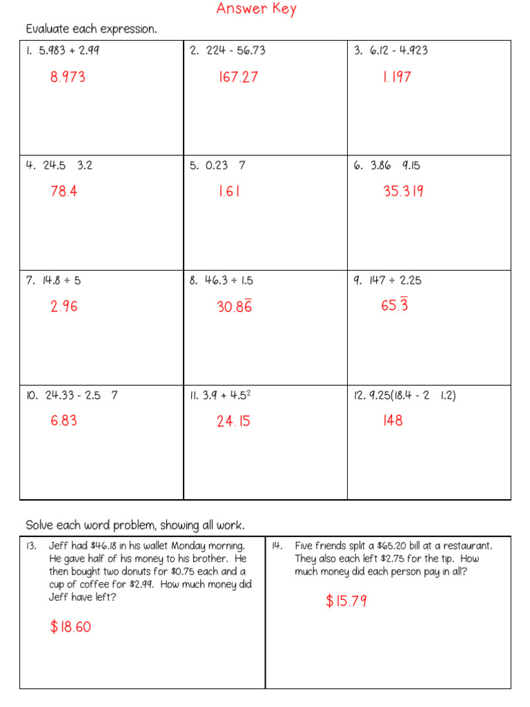 6th Grade Review (Ans) | PDF