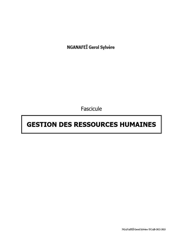 Fascicule Gestion Des Ressources Humaines 2023 2024 | PDF