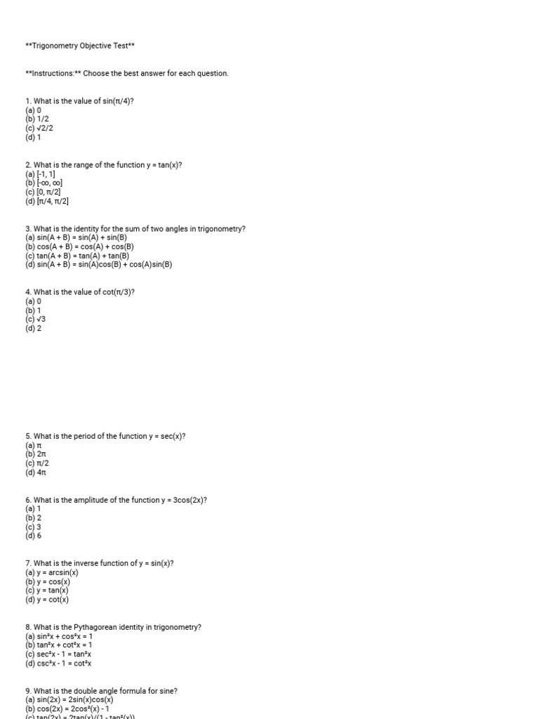 Trigonometry Test Series | PDF