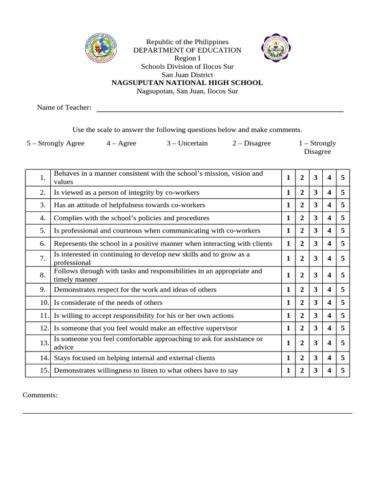 Co-Teacher's Evaluation Form | PDF