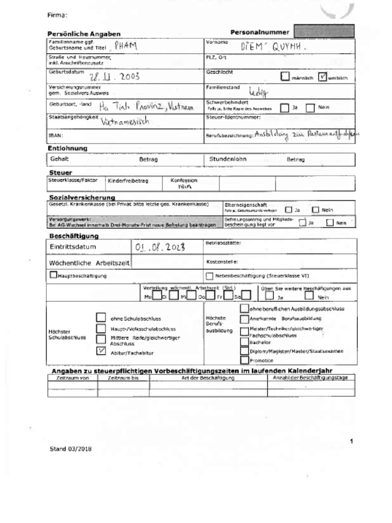 Persönliche Angaben | PDF