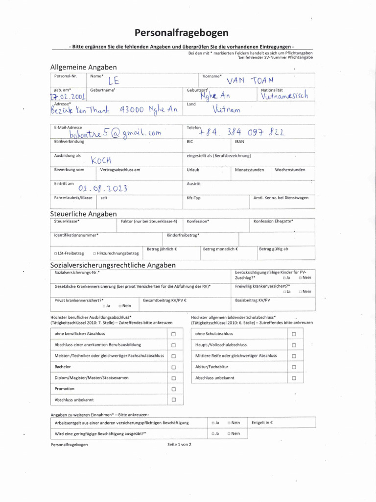 Personalfragebogen Kopie 1 | PDF