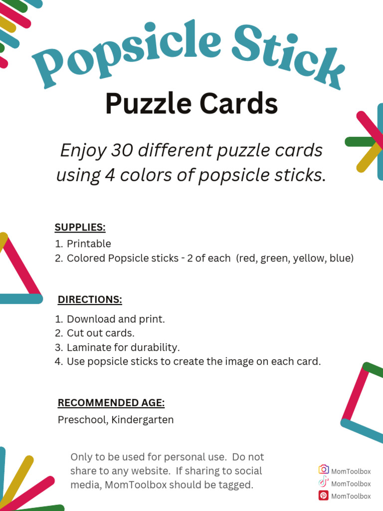 Popsicle Stick Puzzle Cards | PDF