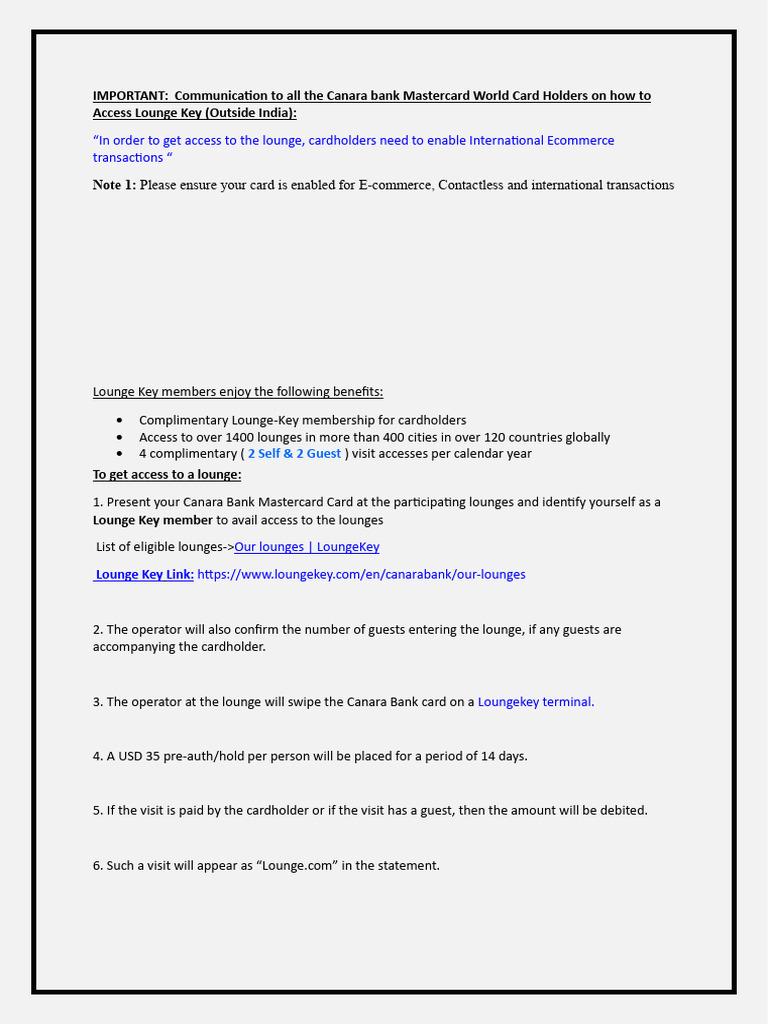 Mastercard SOP For Accessing Lounge Key 1903024 | PDF