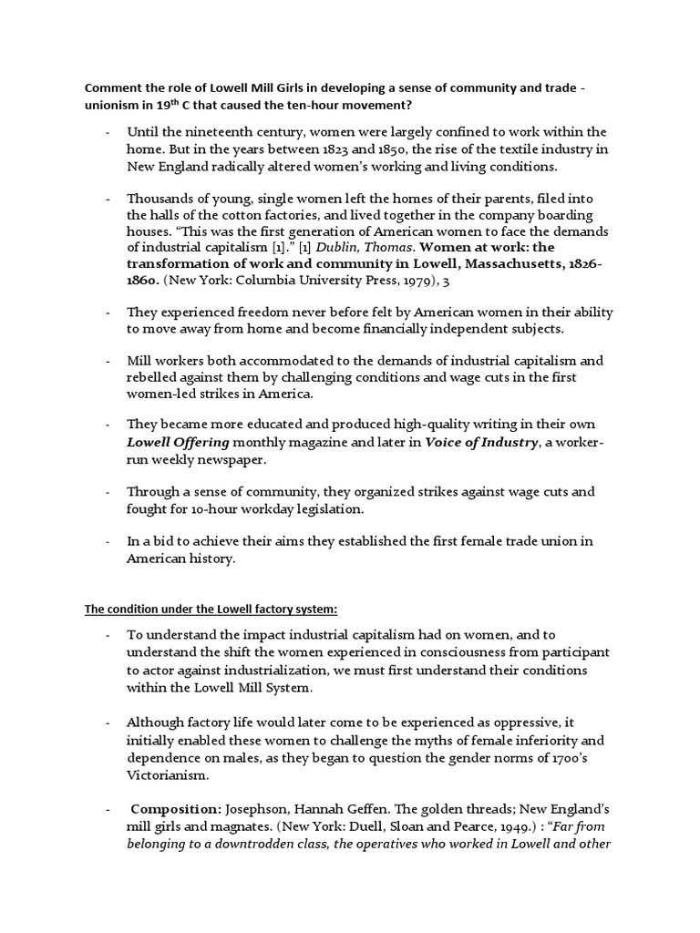 I Am Sharing 'Comment The Role of Lowell Mill Girls in Developing A ...