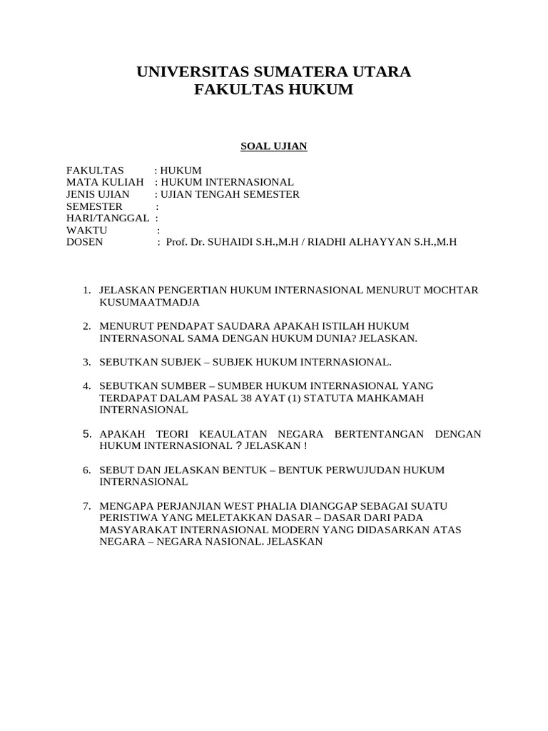 Soal Hukum Internasional Uts | PDF