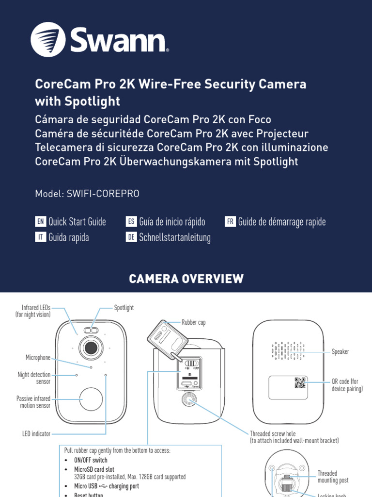 CoreCam Pro Spotlight Wireless 2K Security Camera Quick Start Guide - Multi | PDF