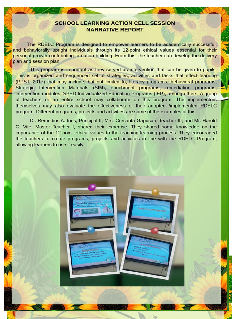 Narrative Report LAC Session RDELC | PDF