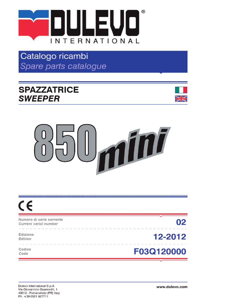 Dulevo 850 Mini Parts Manual | PDF