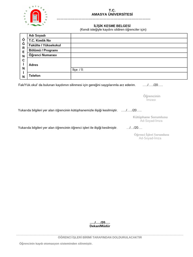 Ilisik Kesme Belgesi Kendi Istegi Ile | PDF