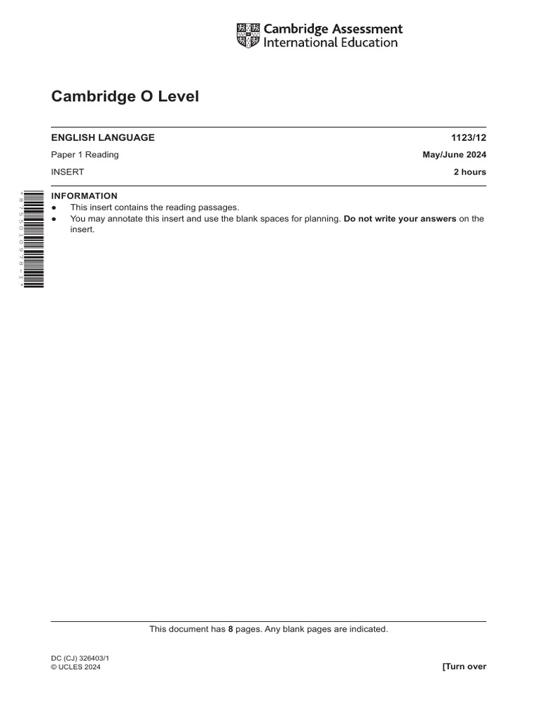 Cambridge O Level: English Language 1123/12 | PDF