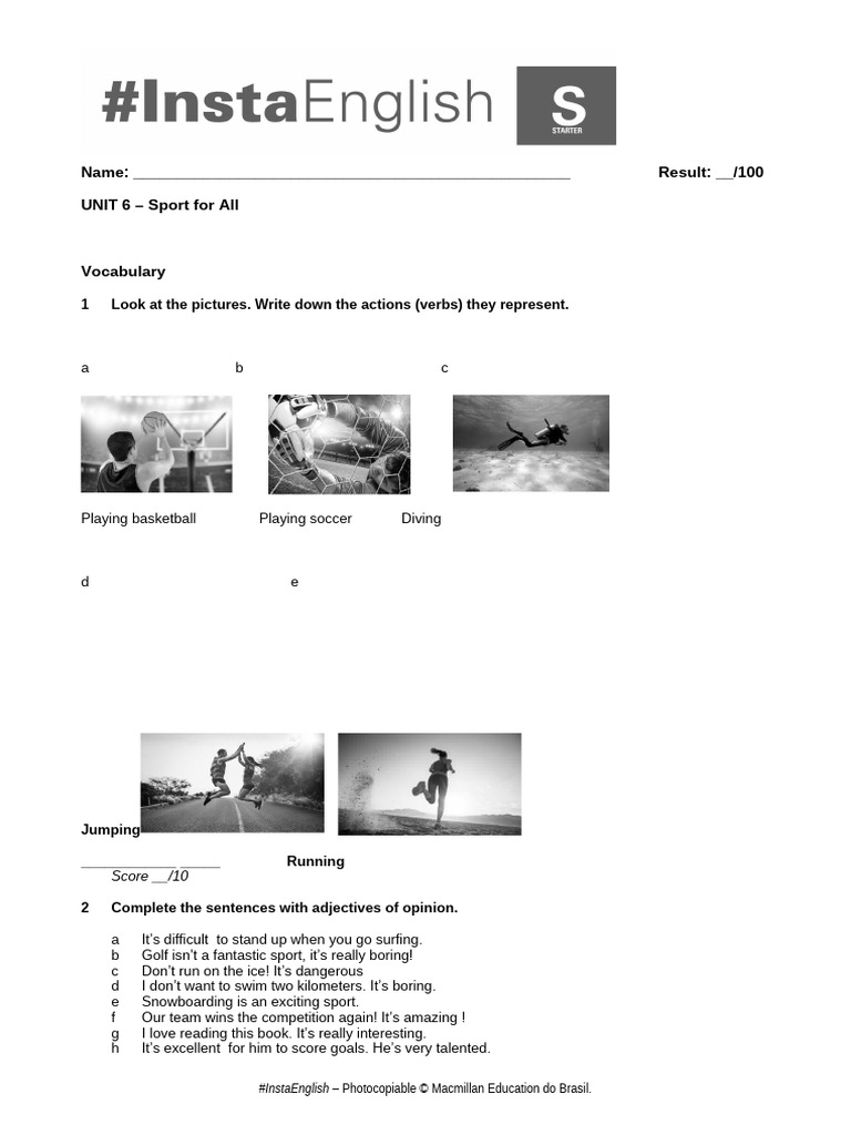 Basic Insta English Test Unit 6 | PDF