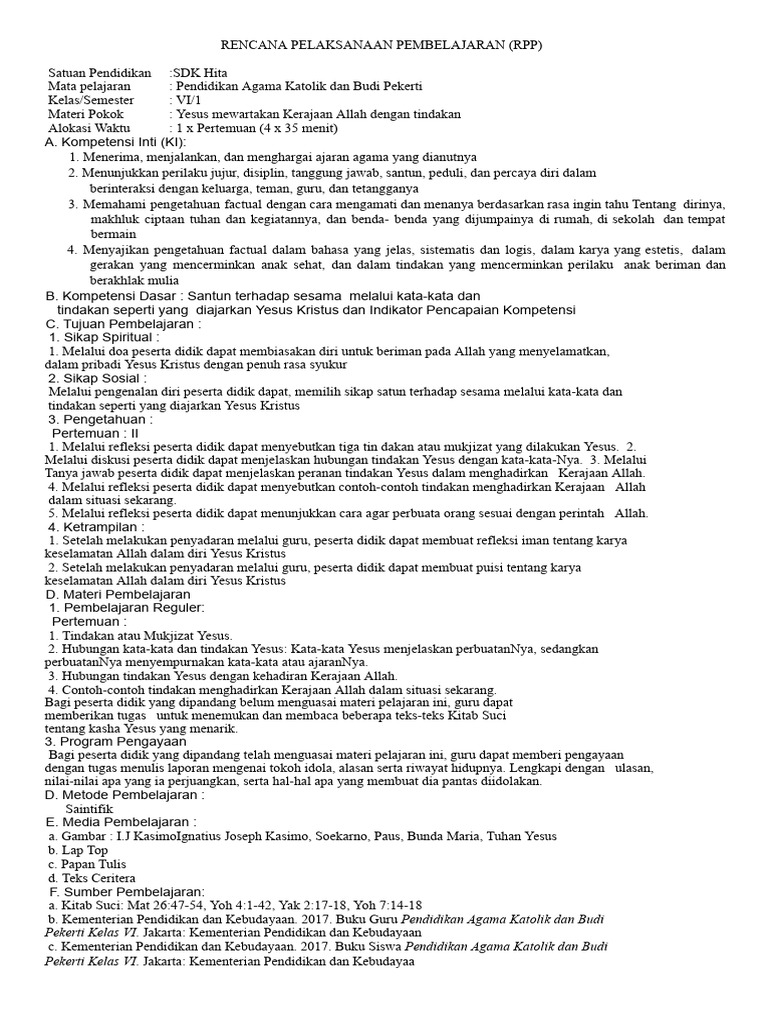 RPP PPG SMTR 1 KLS 6 THN 2019 | PDF