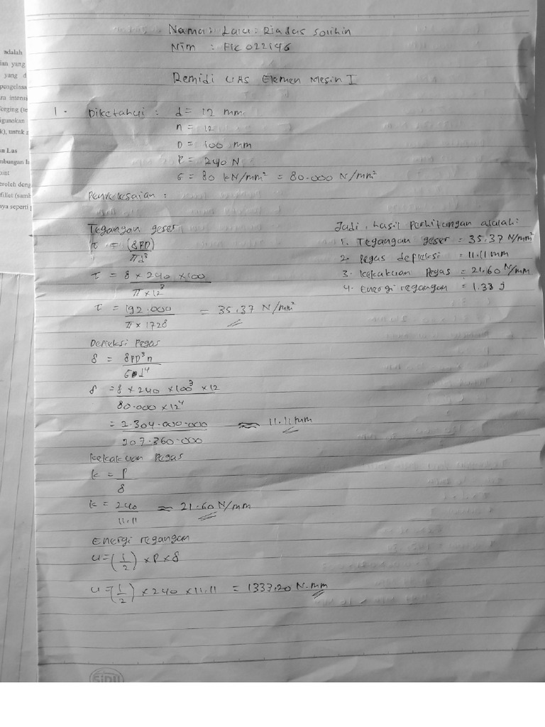 Remidi UAS Elemen Mesin | PDF