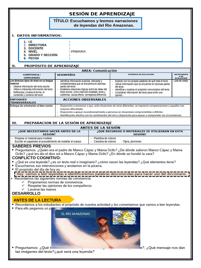 Comunicacion-Escuchamos-y-leemos-narraciones-de-leyendas Del Rio Amazonas | PDF