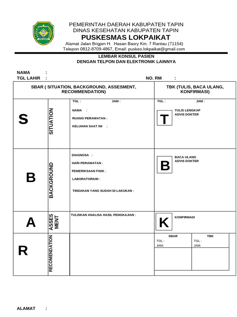 Sbar Tbak PKM Padangan | PDF