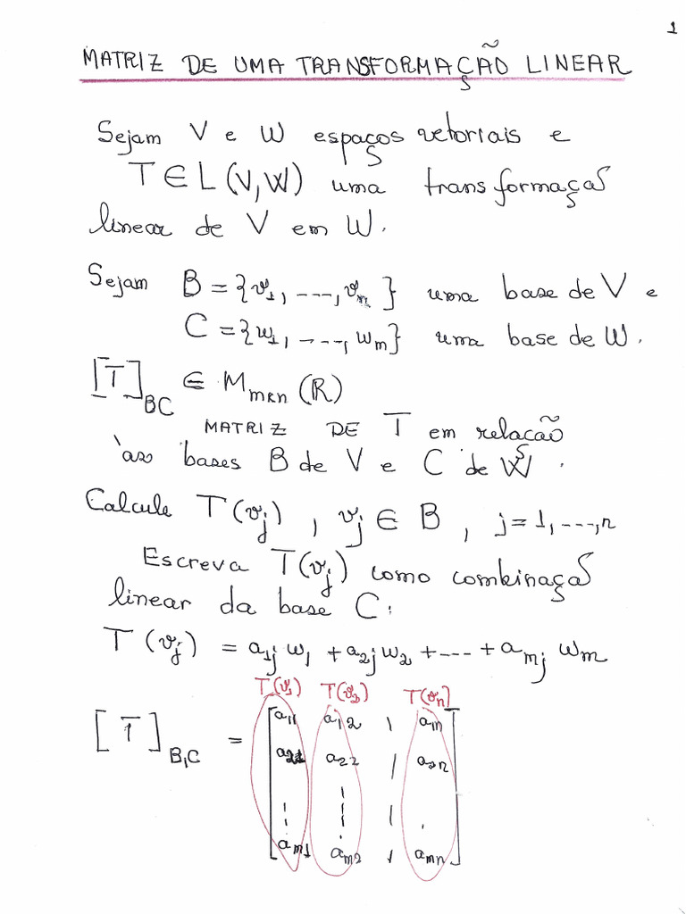 Matriz de Uma Transformação Linear | PDF Matriz de Uma Transformação Linear | PDF