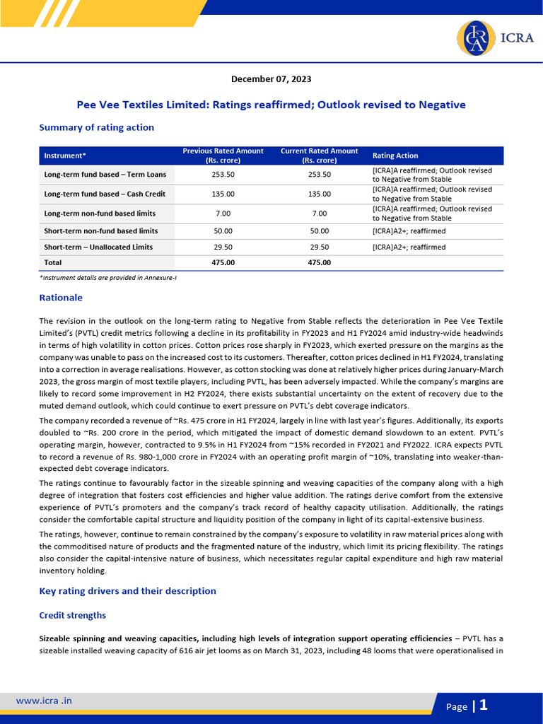 Pee Vee Textiles Limited | PDF