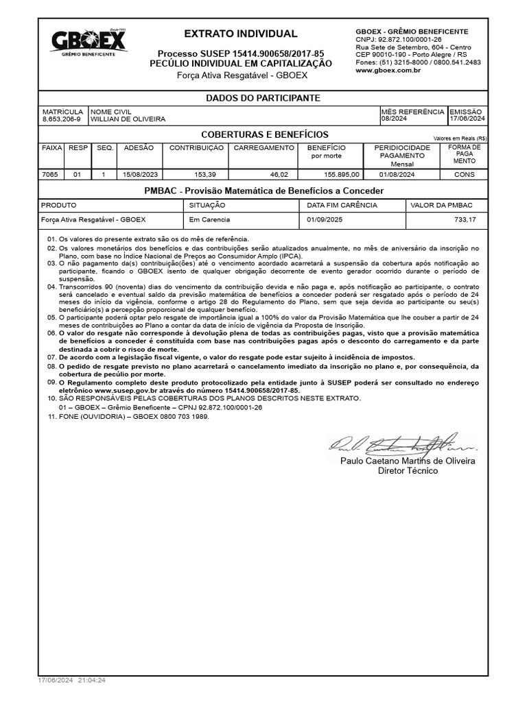 Extrato 2024 8653206 1 | PDF