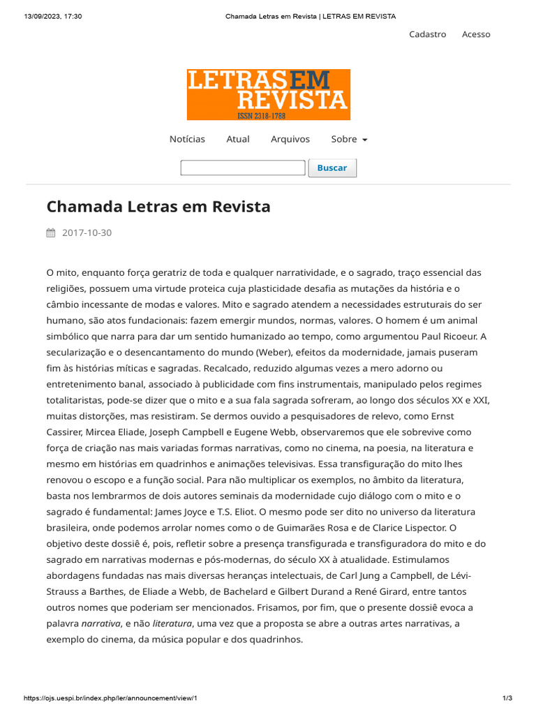 Chamada Letras em Revista - LETRAS EM REVISTA | PDF