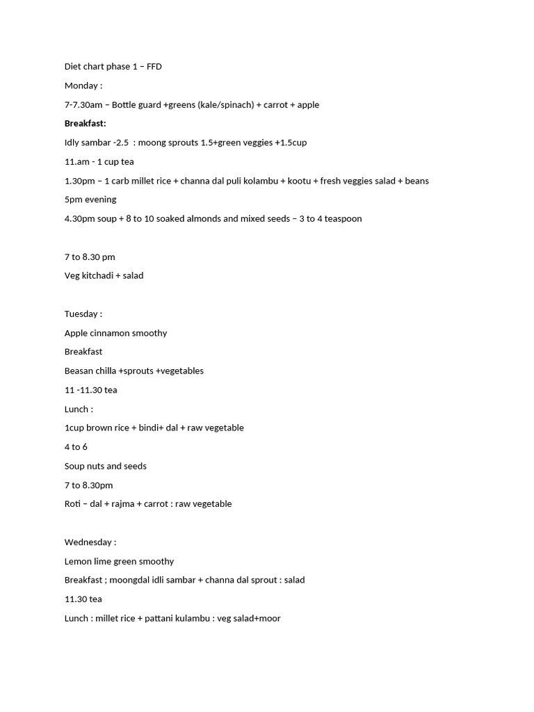 Diet Chart Phase 1 | PDF