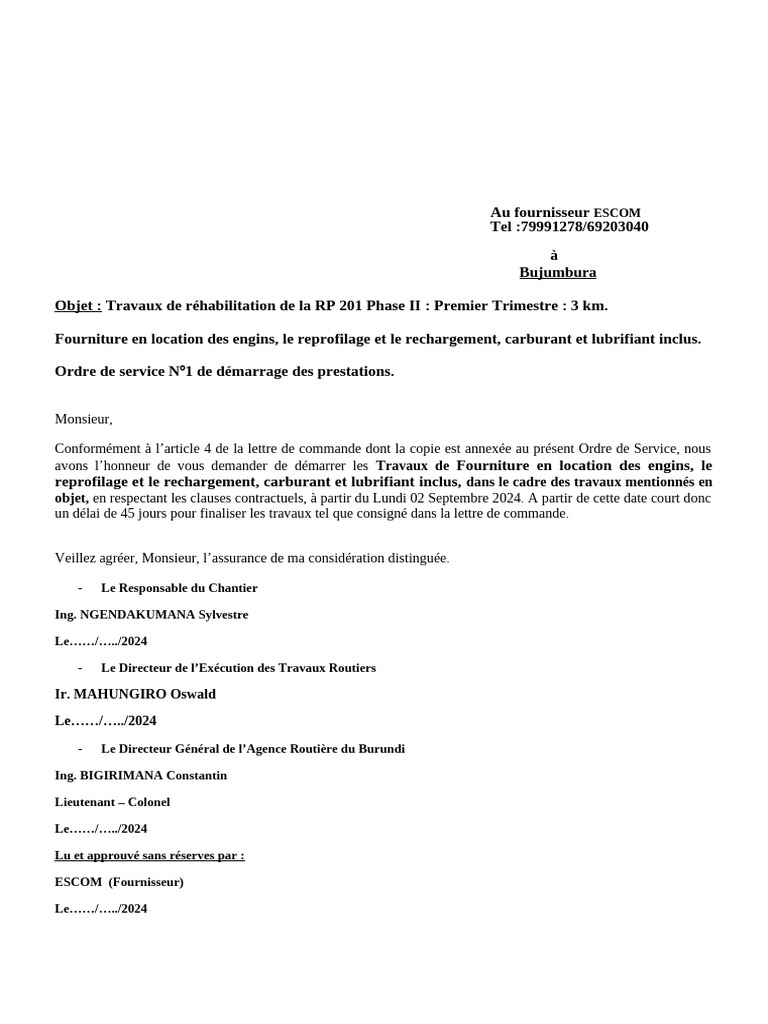 Ordre de Service - Copie | PDF