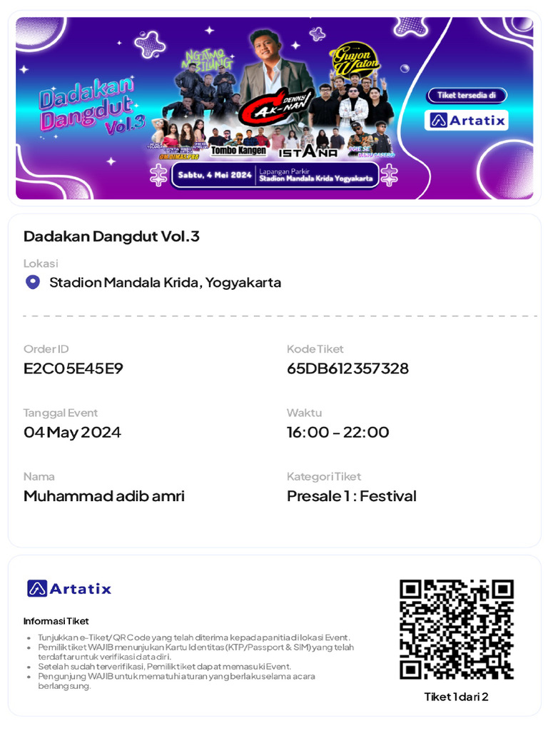 E-Tiket Event Dadakan Dangdut Vol.3 | PDF