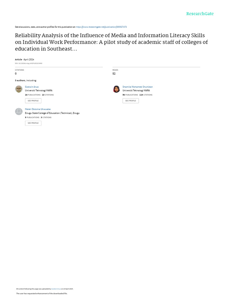 Reliability Analysisofthe Influenceof Mediaand Information Literacy ...