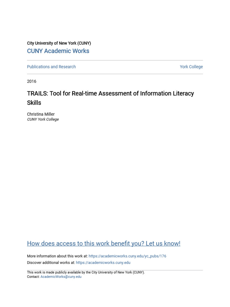 TRAILS - Tool For Real-Time Assessment of Information Literacy Ski | PDF