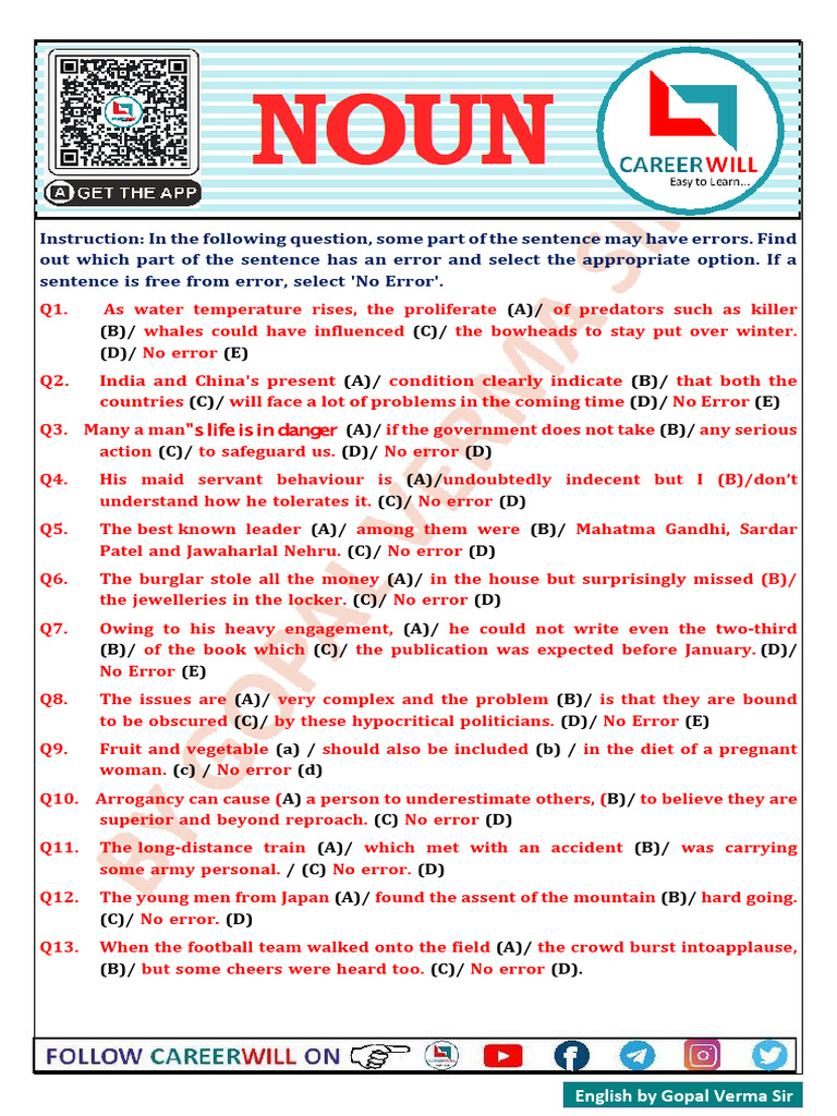 Noun MCQ Practice Set | PDF