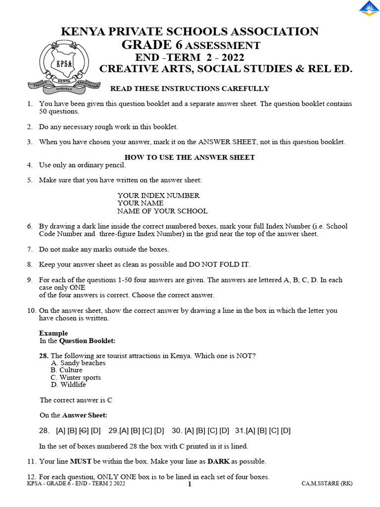 Creatvie SST Grade 6 KPSA | PDF