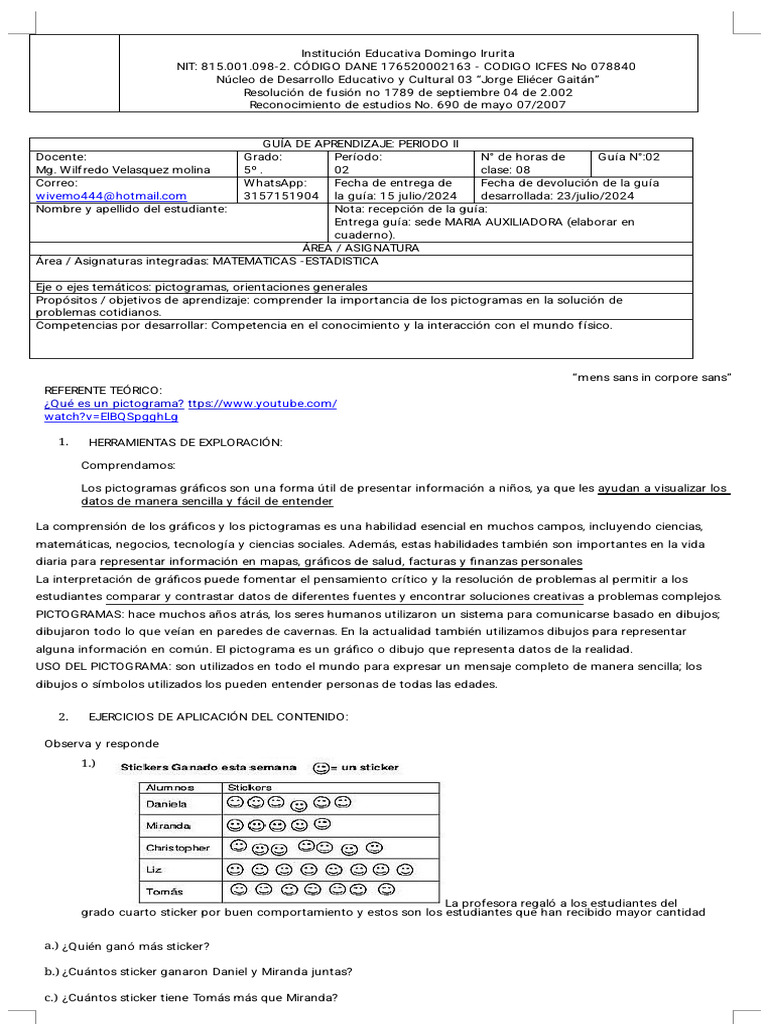 GUIA ESTADISTICA 5o PERIODO 2 PICTOGRAMAS | PDF GUIA ESTADISTICA 5o PERIODO 2 PICTOGRAMAS | PDF