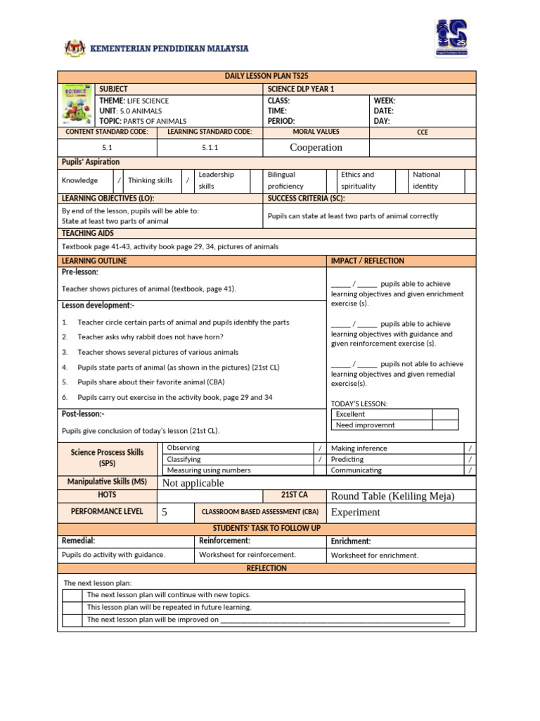SC DLP Y1 Ts25 (Unit 5) (Week 22-23) | PDF