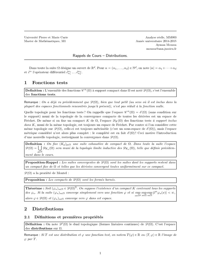 Rappel Cours Distributions | PDF