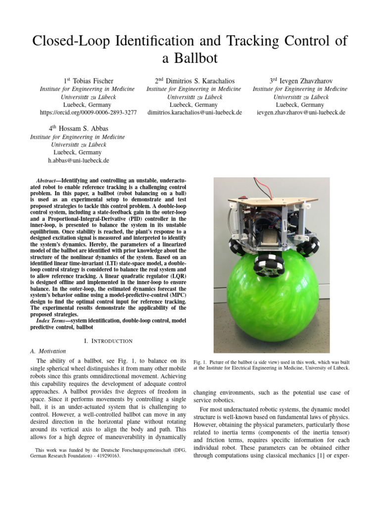 Closed-Loop Identification and Tracking Control of A Ballbot | PDF