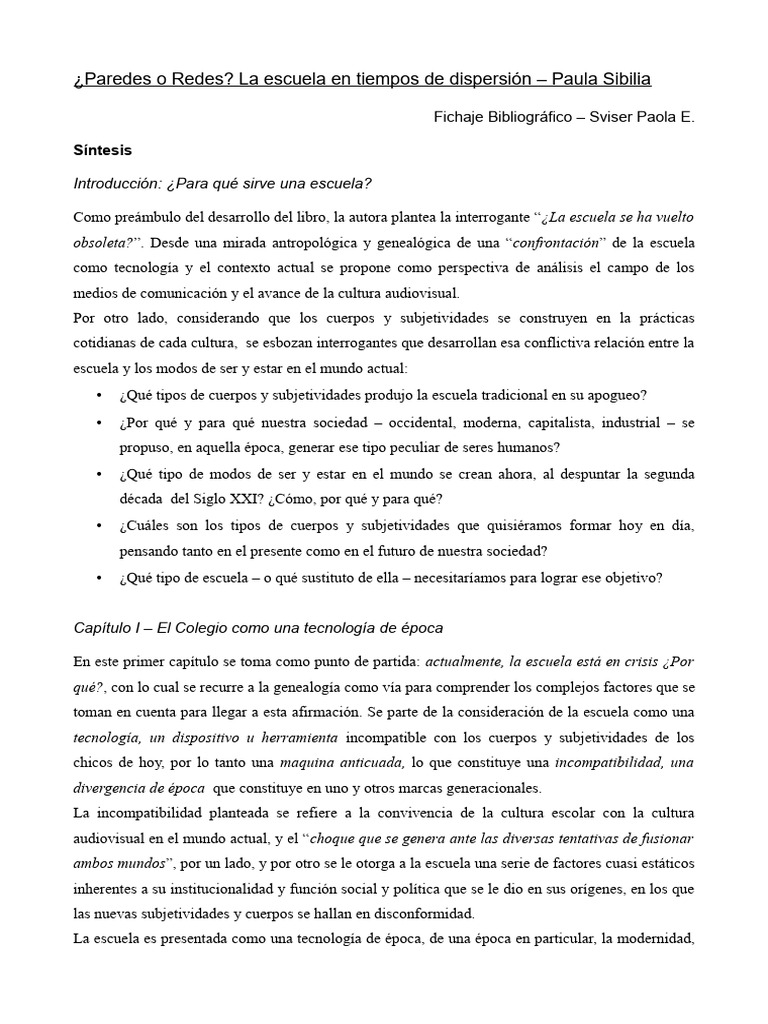 Paredes o Redes - Sibilia P - Fichaje | PDF