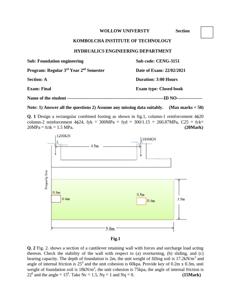 Foundation Engg - Final Exam Hyd Dept | PDF