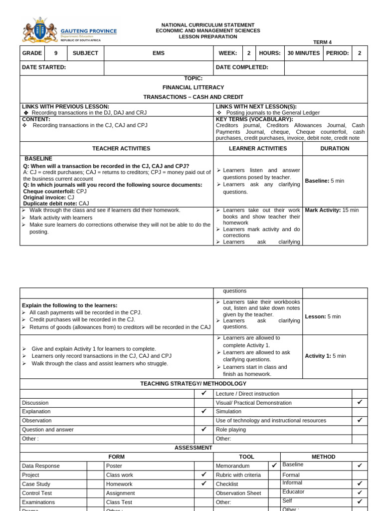 Week 2 Lesson Plan 2 | PDF
