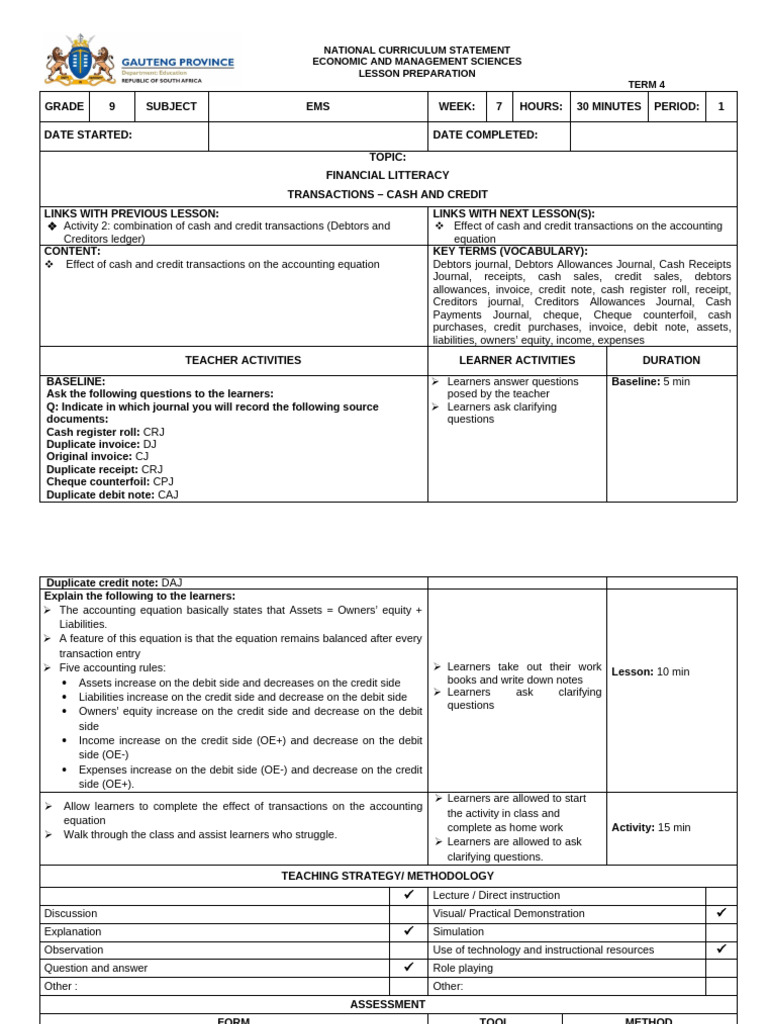 Week 7 Lesson Plan 1 | PDF
