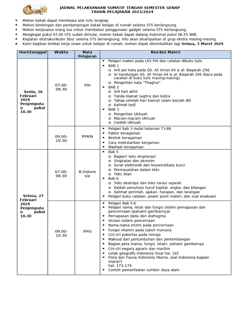Jadwal STS 2 India 2024 | PDF