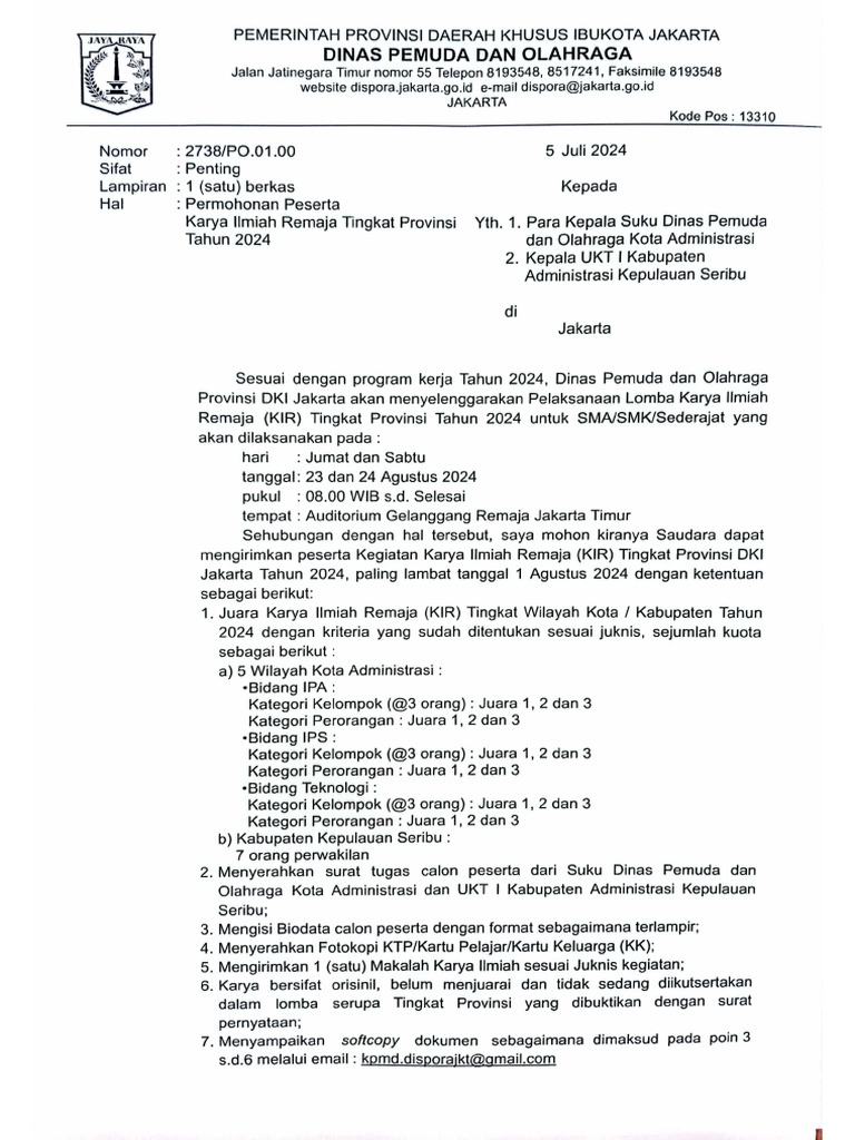 Permohonan Peserta KIR 2024 + Lampiran. | PDF