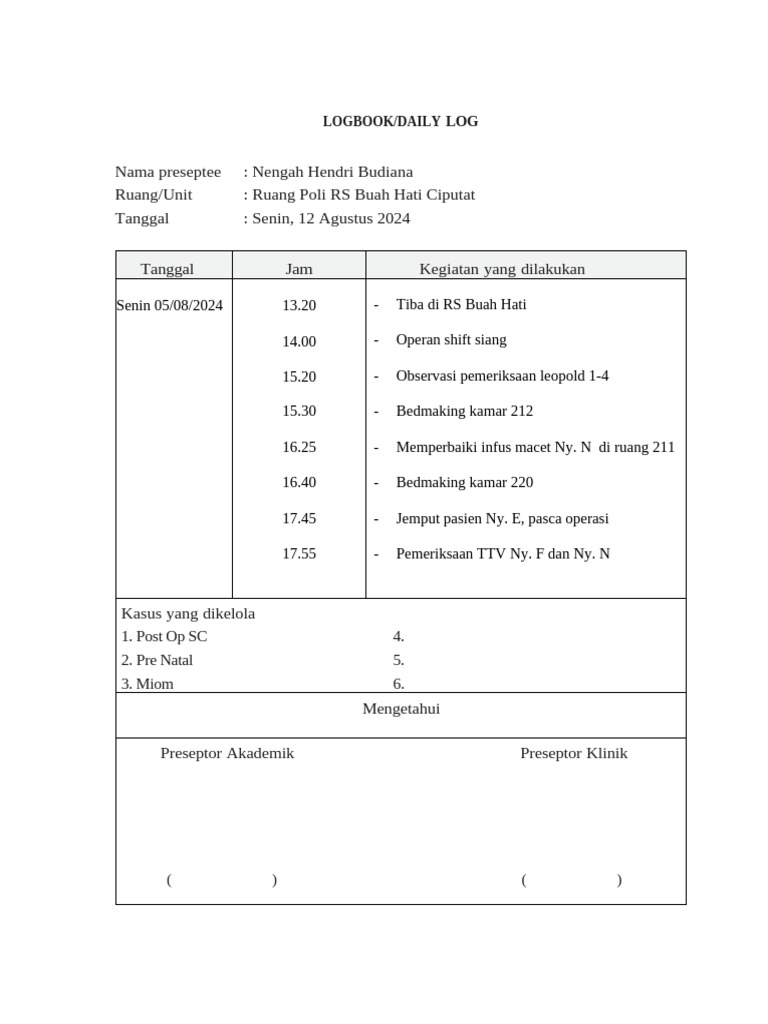 Logbook Ranap Maternitas | PDF