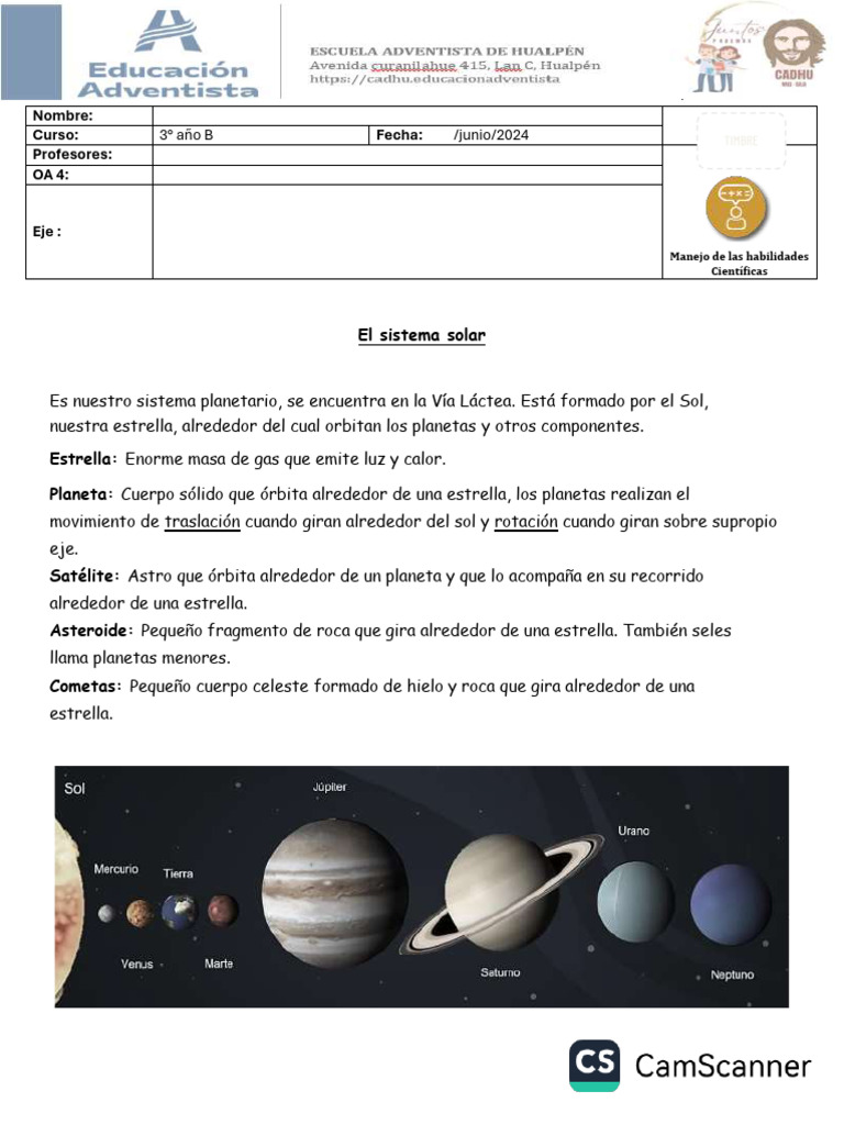 Guia Sistema Solar 3° | PDF