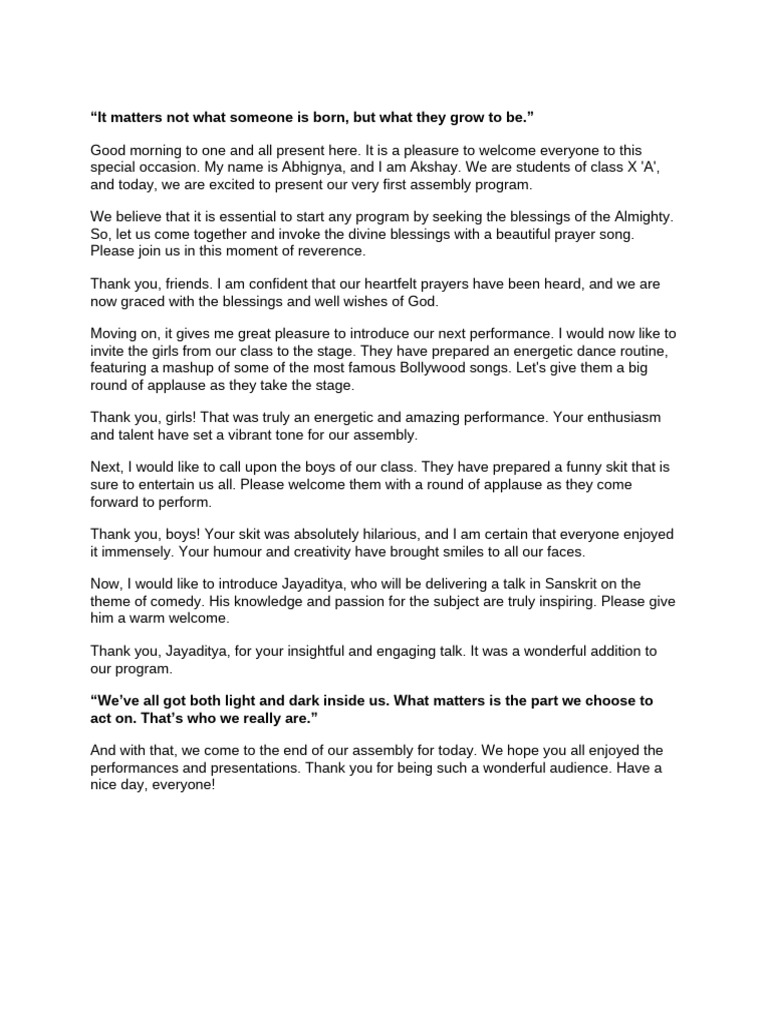 Assembly Program Skit | PDF