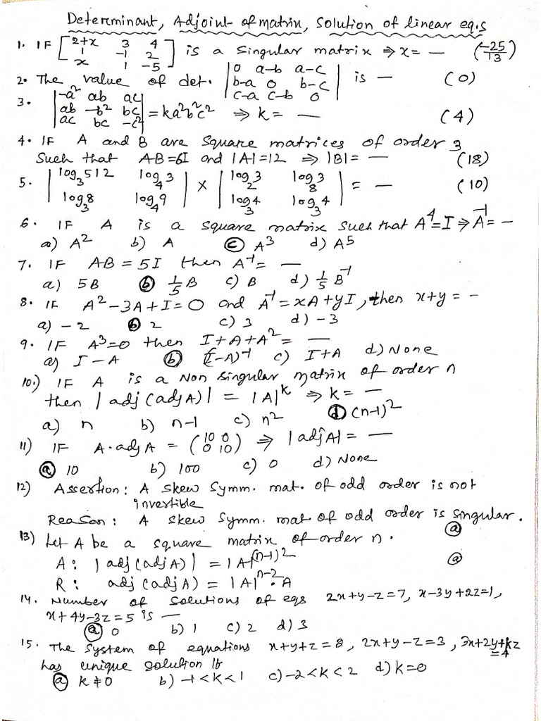 Determinants, Adjoint and Sol. of Linear Eq | PDF
